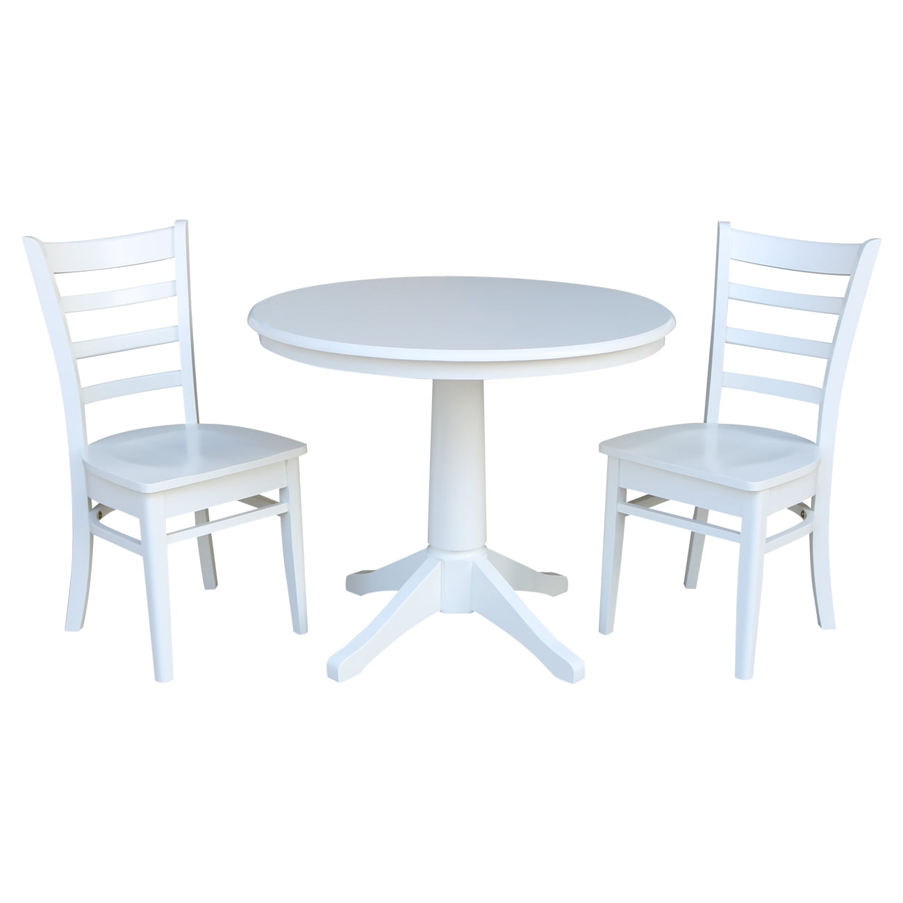 36" Round Dining Table and 2 Emily Chairs - White - 3 Piece Set ...