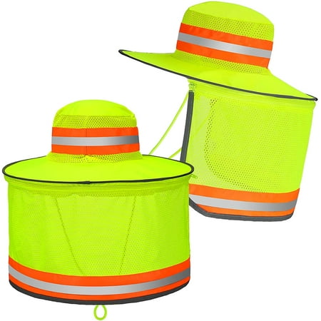 2 Pieces High Visibility Reflective Sun Hat with Wide Brim Neck Flap ...