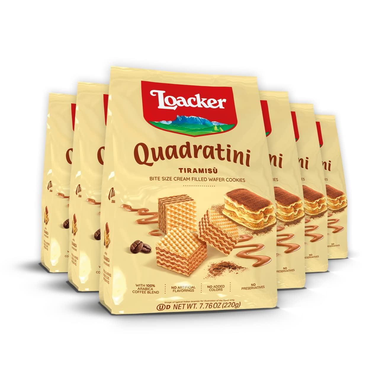 Loacker Quadratini Tiramisù, Cream-Filled Bite-Size Wafer Cookies, 7.76 ...