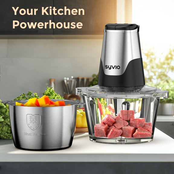 Electric Food Chopper with 2 Bowls (8 Cup+8 Cup), 2 Sets Blades, Food ...