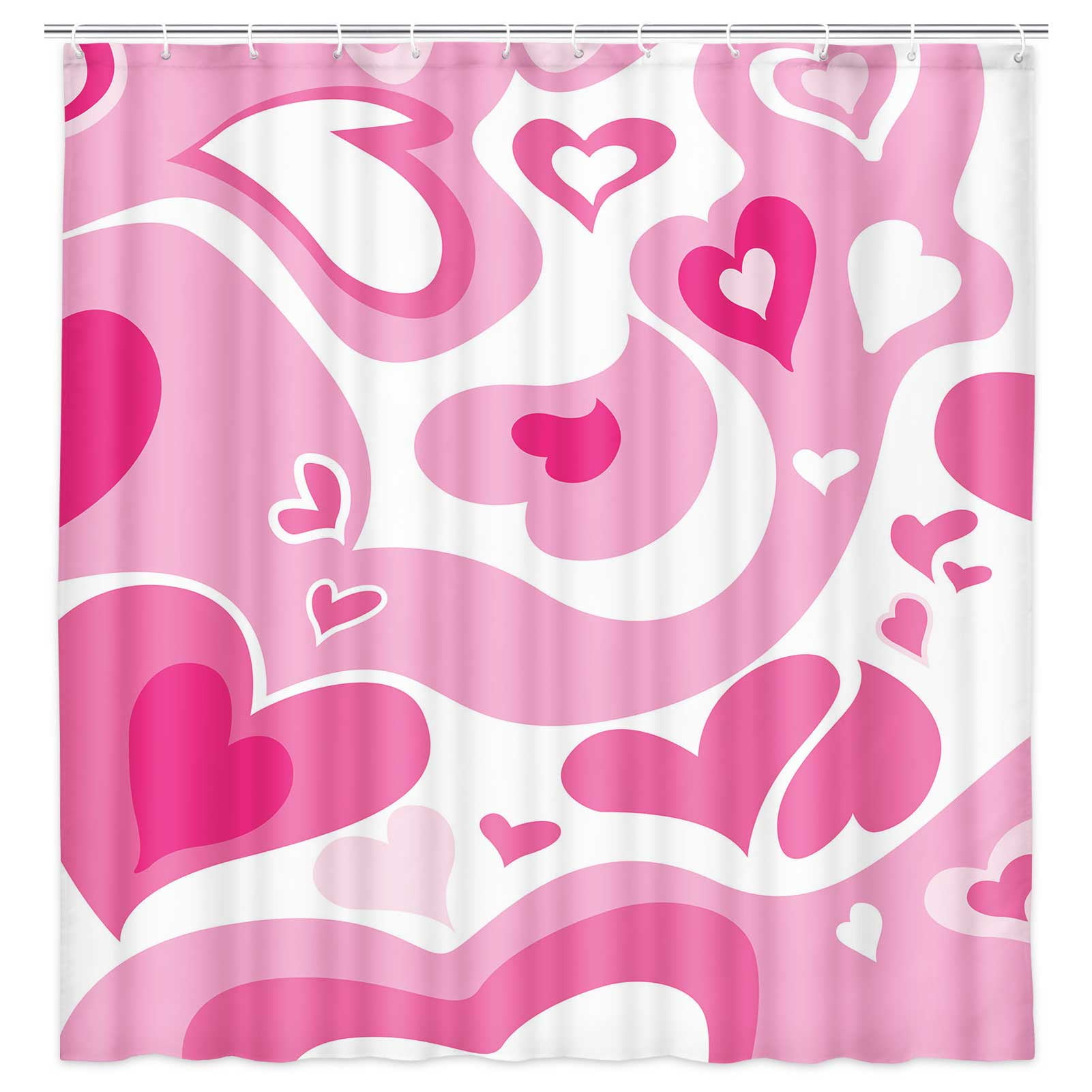Cute 00s 90s Shower Curtain, Pink Cartoon Abstract Hearts Shower ...