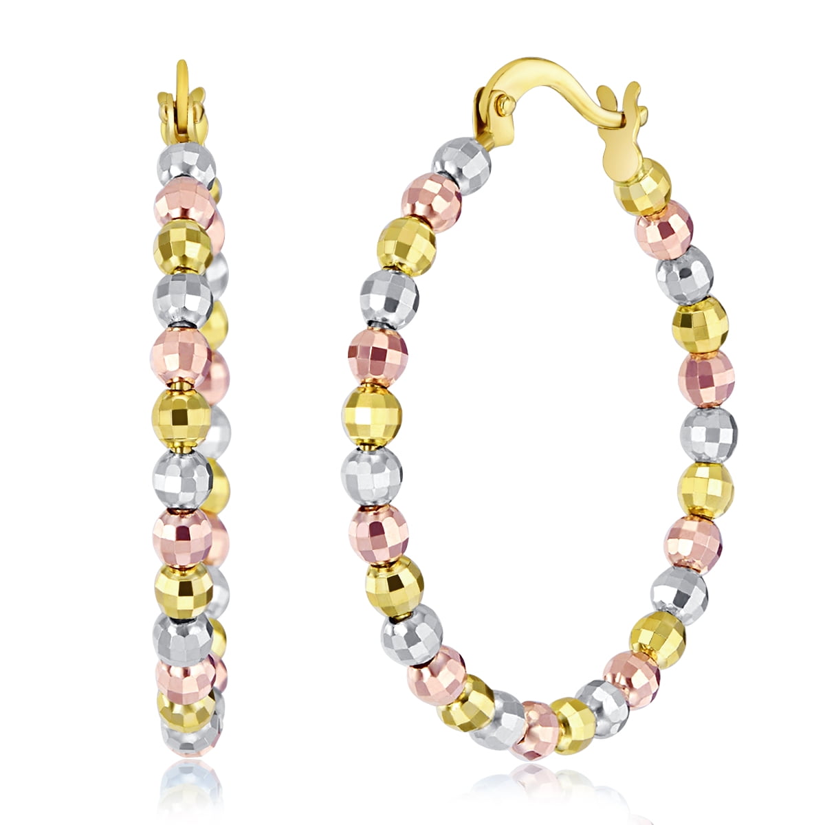 Wellingsale Ladies 14k Tri 3 Color Gold Polished 3mm Beaded Hoop ... Wellingsale Ladies 14k Tri 3 Color Gold Polished 3mm Beaded Hoop ...