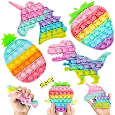 4 Pack Pop Fidget Toys It Unicorn Pineapple Strawberry Fruits Fidget ...