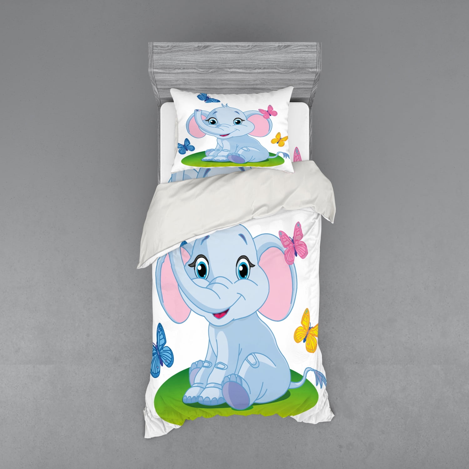 Ambesonne Cartoon Bedding Set 3 Pcs, on the Meadow, Twin, Pale Blue ...