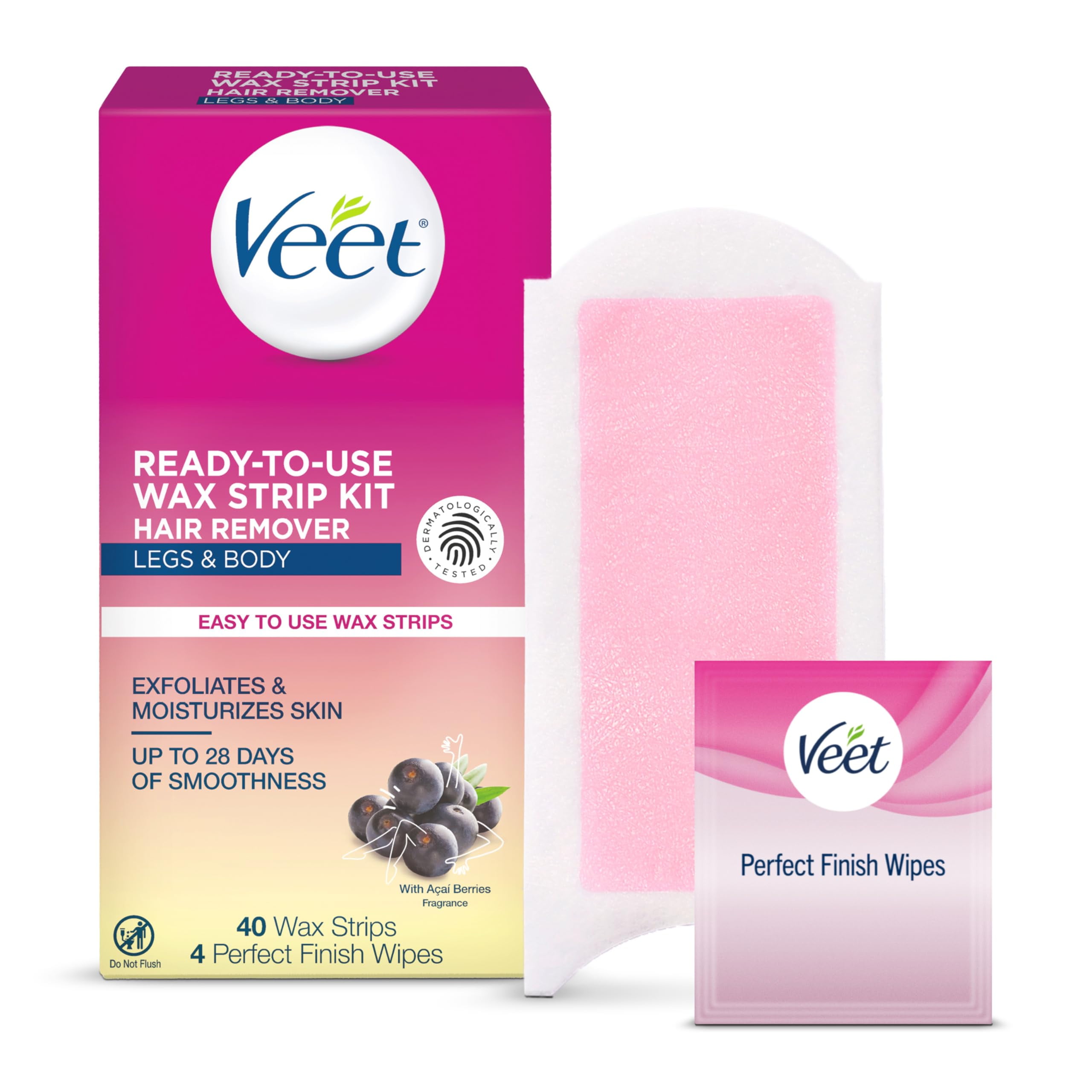 Kit de depilación Veet listo para usar para mujer con 40 tiras de cera ...