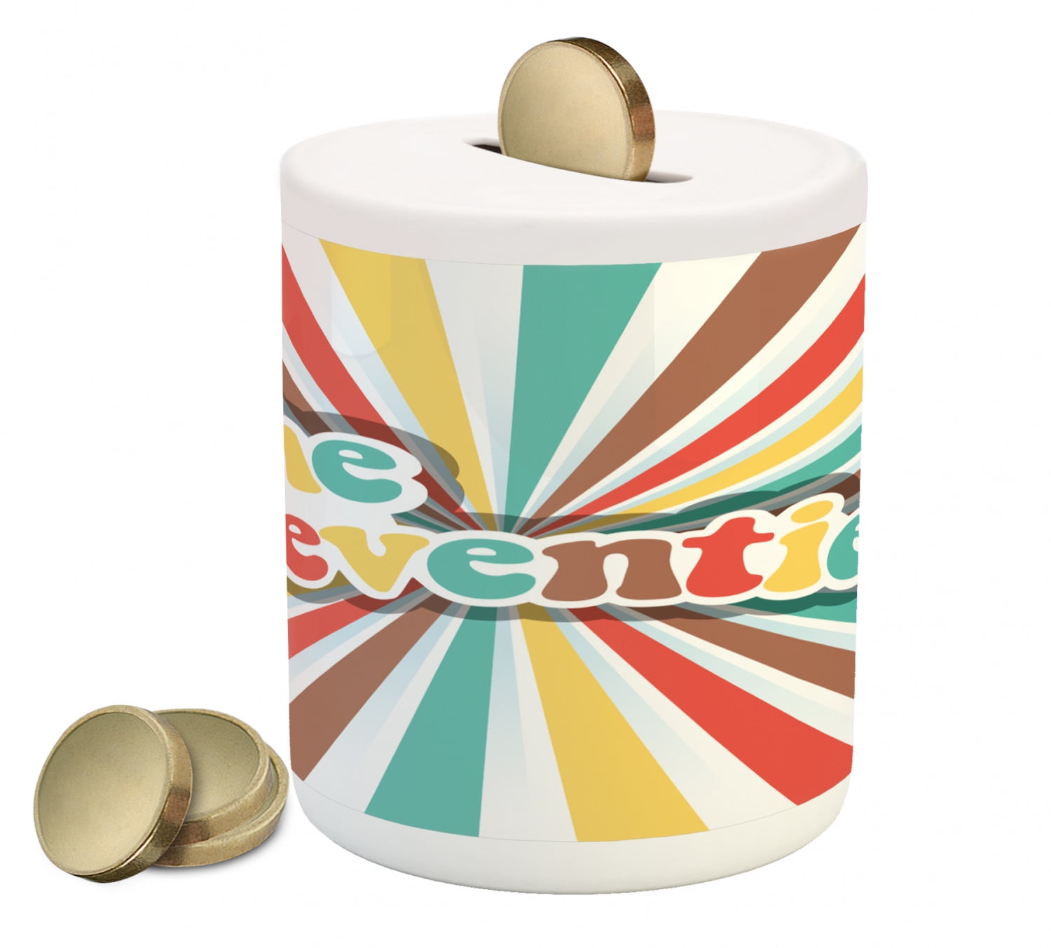 70s Party Piggy Bank, Seventies Retro Pastel Colored Typography Old ...