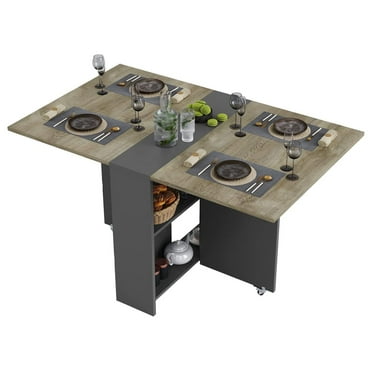 3 in 1 Movable Folding Dining Table with 2 Storage Layers, Compact for ...