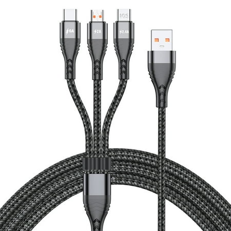 YERDGARY 3 in 1 Nylon Braided Multi Charging Cable 1.2m Multiport USB ...