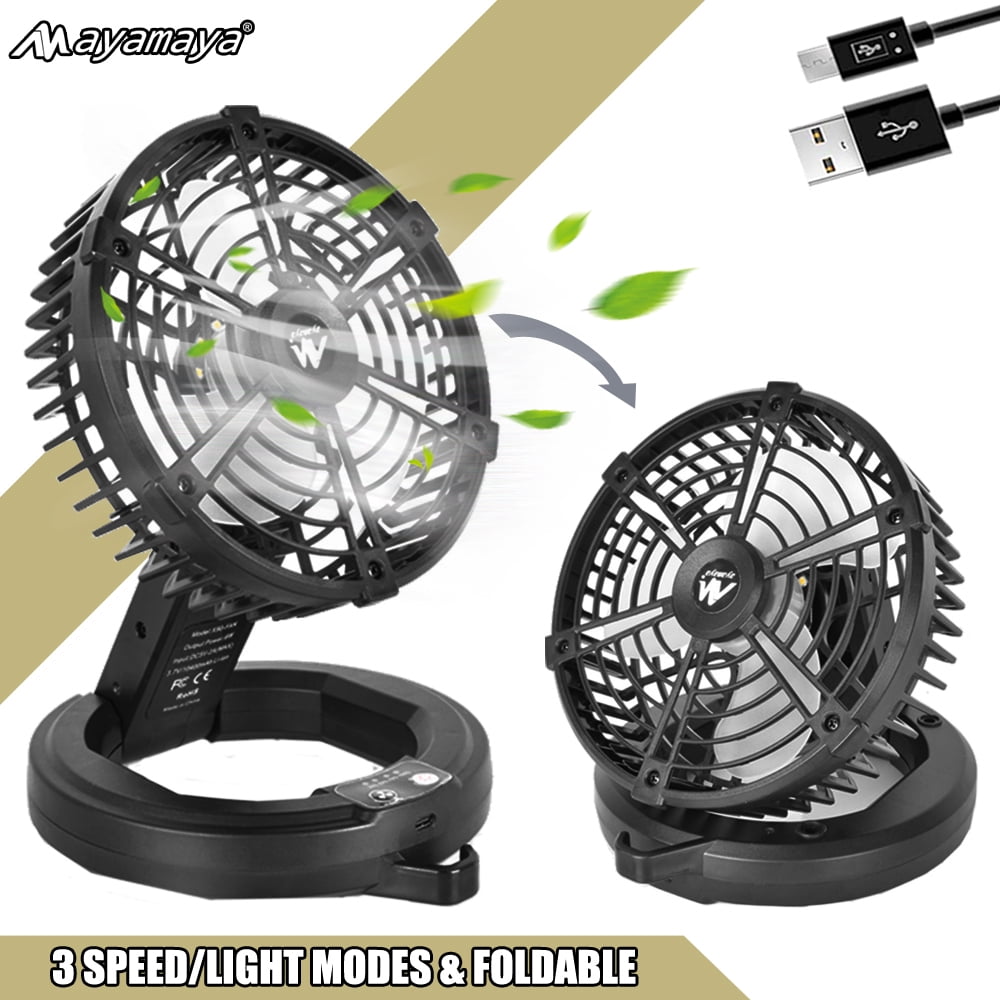 AYAMAYA 180° Foldable Fan with USB Rechargeable & LED Light, Camping ...