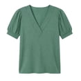 Qingpeng Womens V Neck Ruffed Short Sleeve T Shirts Casual Baggy Fit ...