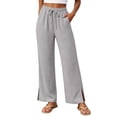 Asgosdo Pants for Women Drawstring Elastic Waisted Side Slit Straight ...
