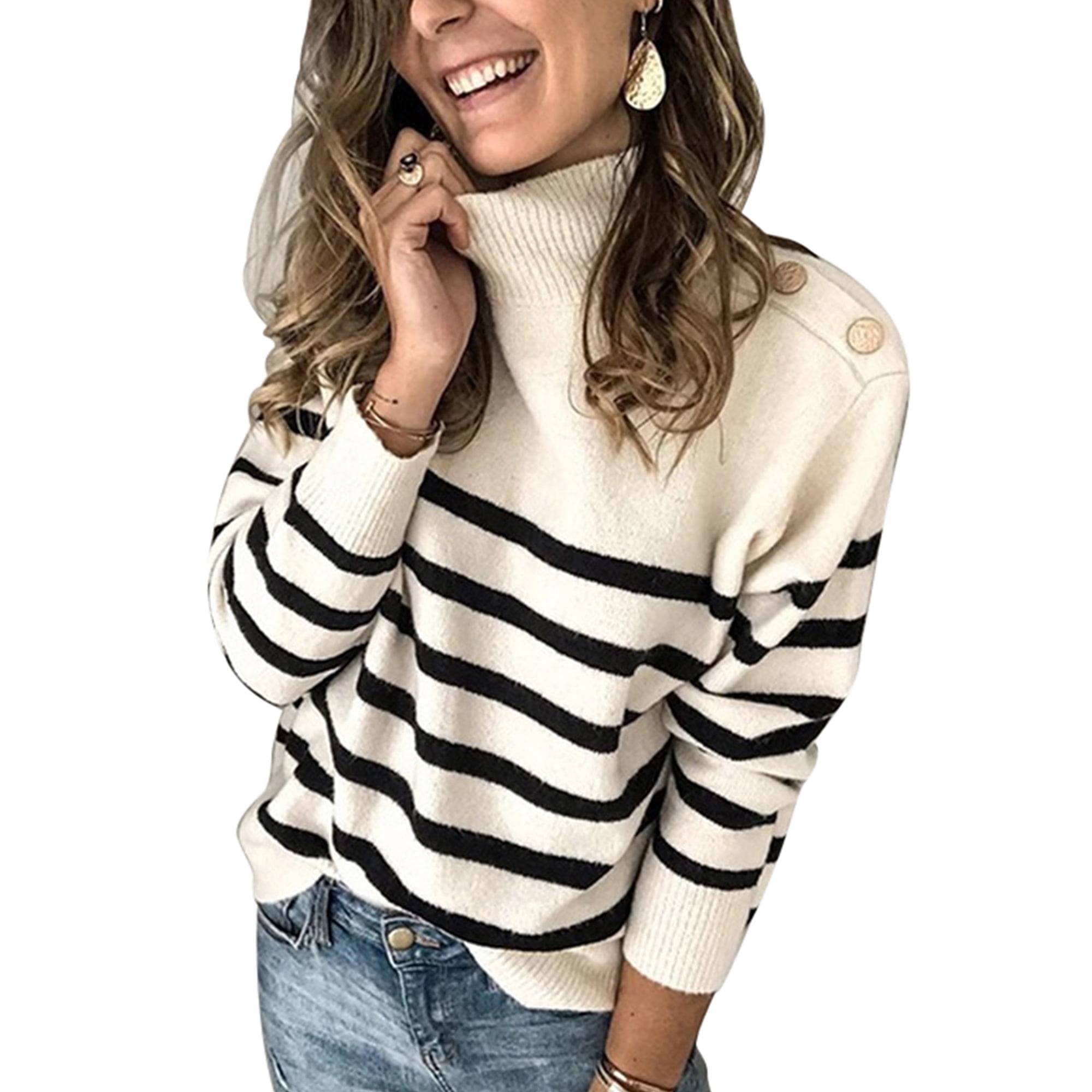 Click here for Himone Women Stripe Knitted Sweater Ladies Long Sl... prices