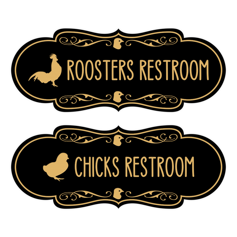 Designer Chicks and Roosters Novelty Restroom Signs, Set of 2 (Black ...