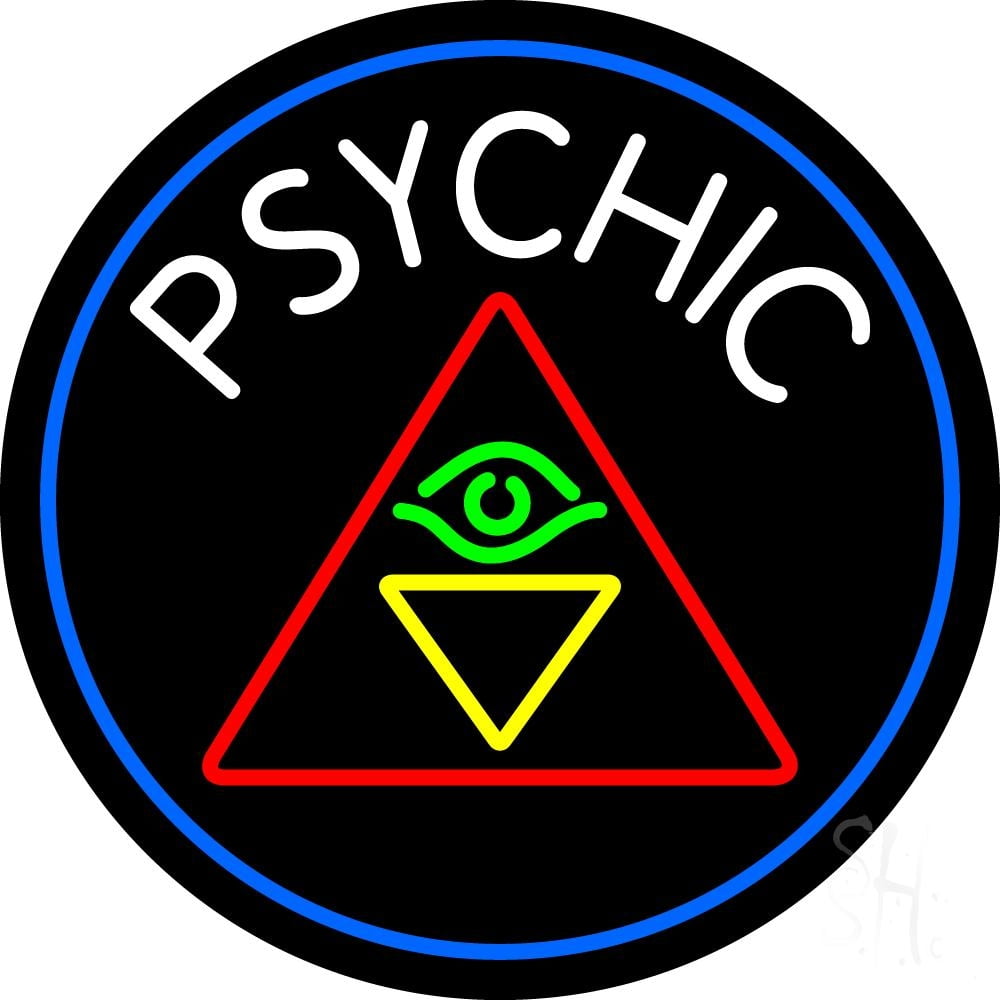 White Psychic Logo And Blue Border LED Neon Sign 26" Tall x 26" Wide ...