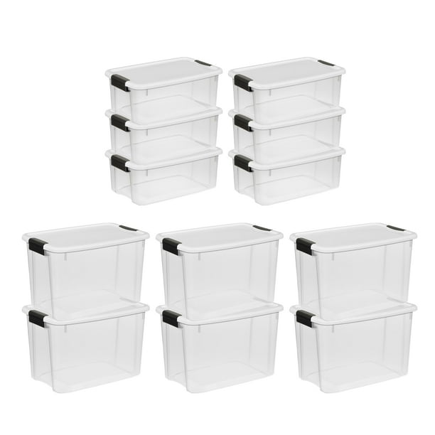 Sterilite 30 Qt 6-Pack & 18 Qt 6-Pack Plastic Stackable Storage Bin w ...