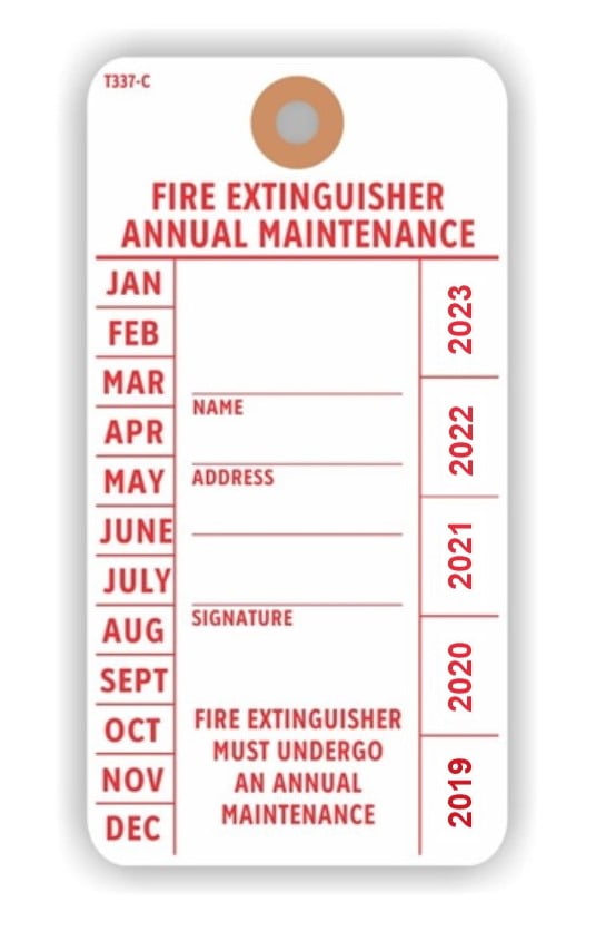 FIRE Extinguisher Annual Maintenance Tag, 5.75" x 3", Red on White 13 ...