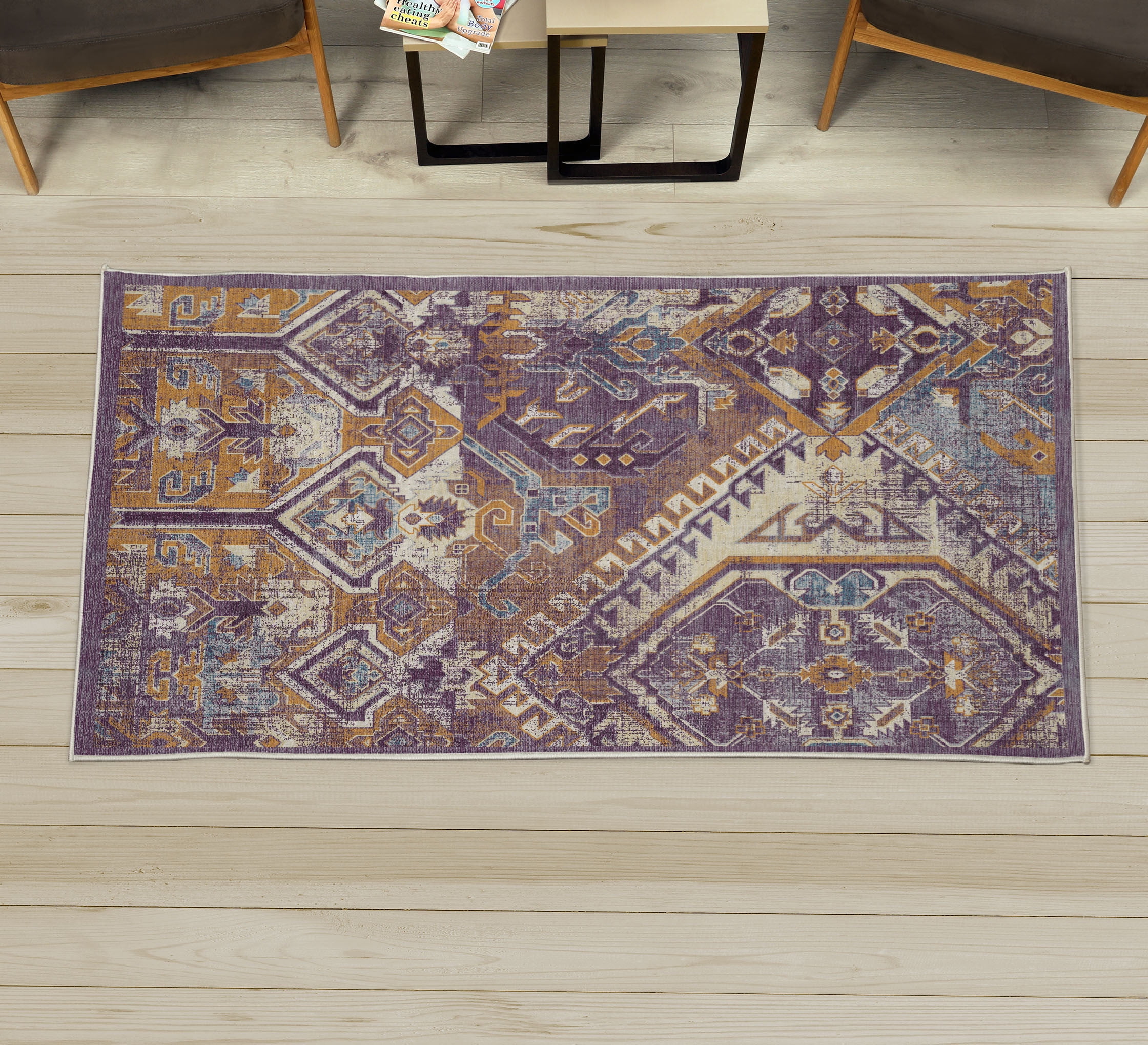 Ethnic Decorative Rug, Grunge Themed Abstract Artwork of Traditional ...