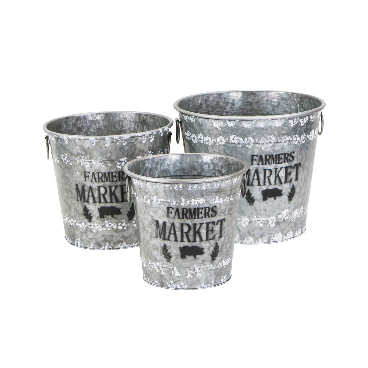 Set Of 3 Rustic Galvanized Metal "Farmers Market" Buckets - Walmart.com