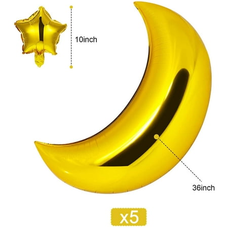 25 Pack Moon and Star Balloons 36" Large Moon Balloons and 10" Foil ...