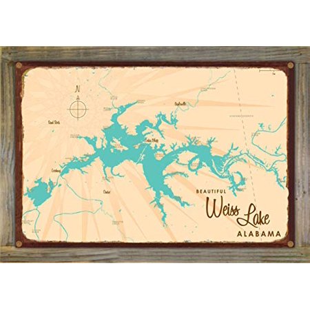 Weiss Lake Alabama Map Rustic Metal Print on Reclaimed Barn Wood by ...