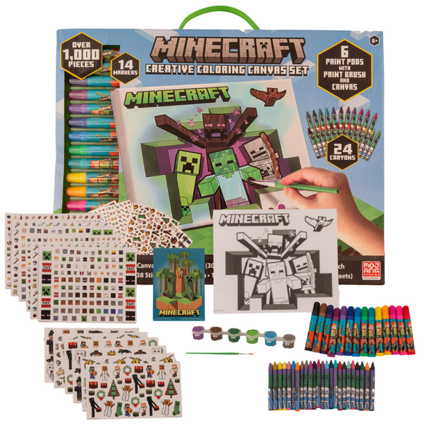 Minecraft Kids Art Set Stickers Markers and Paint Canvas 1000+ Piece ...