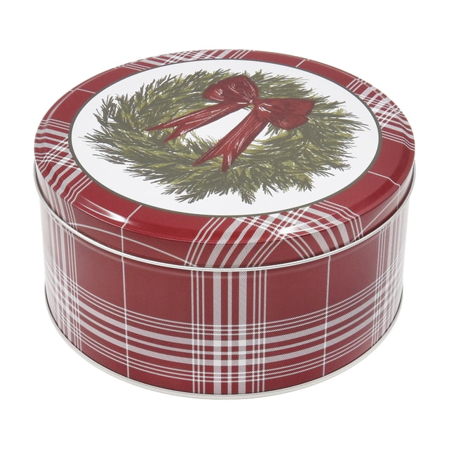 Holiday Time Boîte cadeau ronde en métal avec couvercle, motif écossais ...