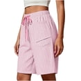 Cagogo Women's Drawstring Striped Bermuda Shorts Casual Loose Elastic ...