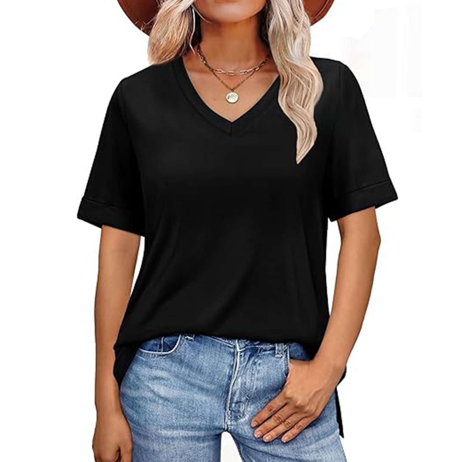 Click here for Aherbiu Womens T-Shirts V Neck Basic Summer Cotton... prices