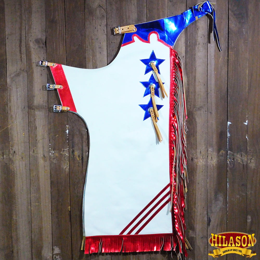 23HS Hilason Pro Rodeo Bull Riding Chaps Us Flag White Genuine Leather ...