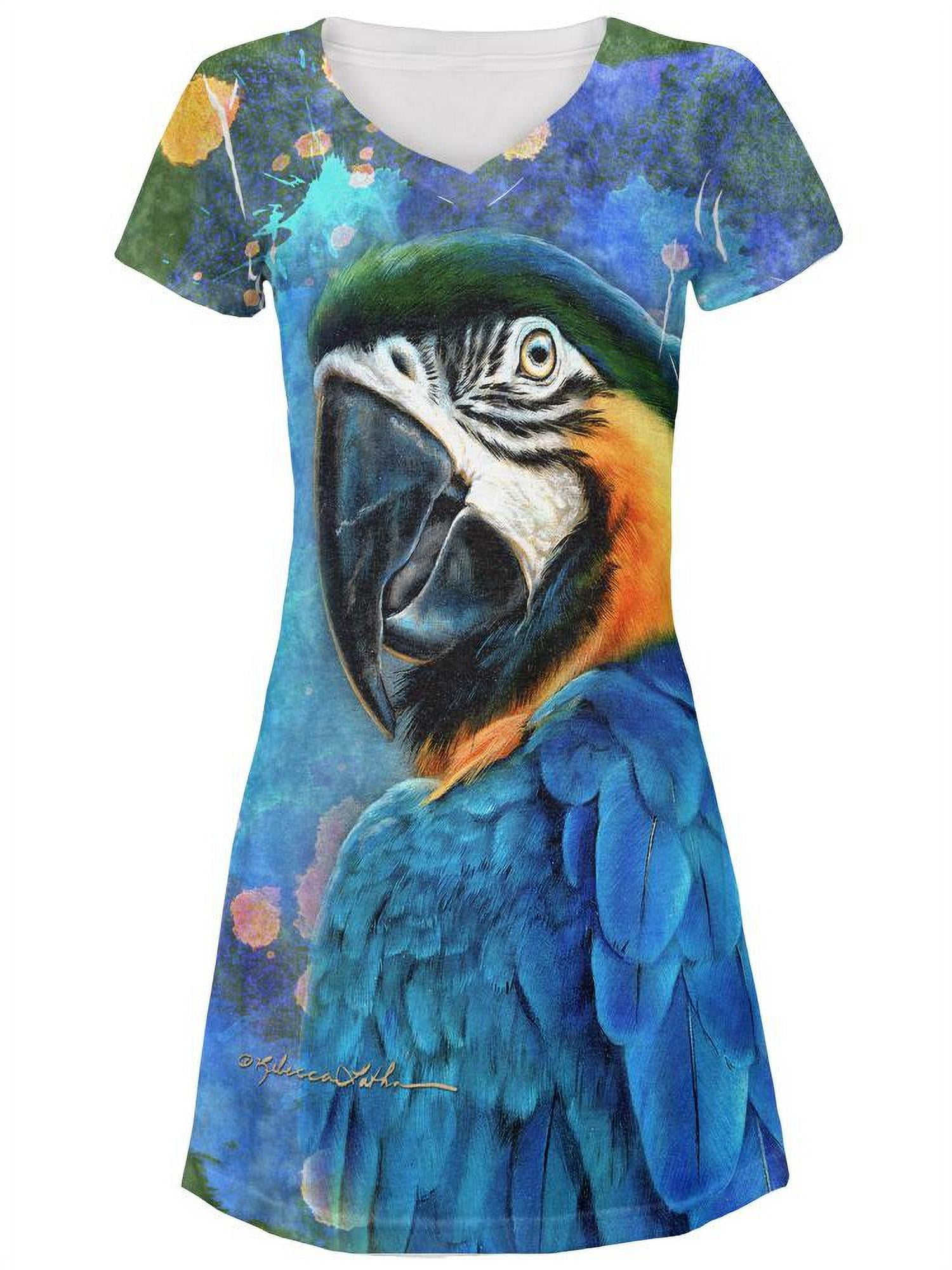 Exotic Blue Gold Macaw All Over Juniors V-Neck Dress - Walmart.com