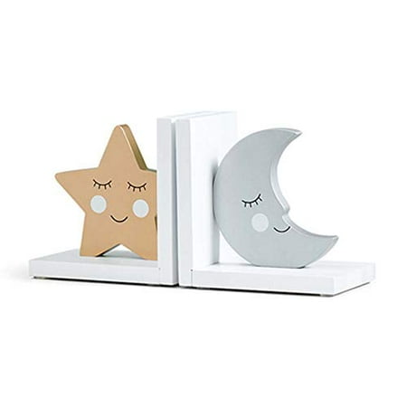 CribMATE Wooden Bookends for Kids Moon & Star Thematic Bookends for ...