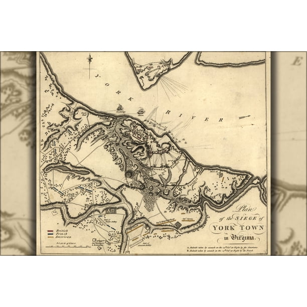 24"x36" Gallery Poster, revolutionary war map of siege of Yorktown ...