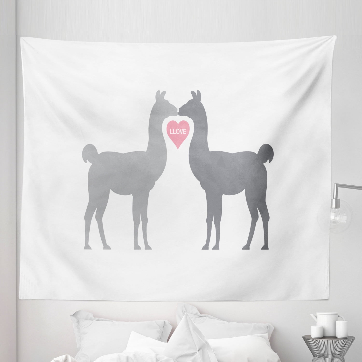 Llama Tapestry, 2 Animals in Love a Heart Between Them LLove Words ...