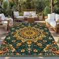 Bohemian Green Floral Pattern Outdoor Rug, Vintage Boho Tribal Gold ...