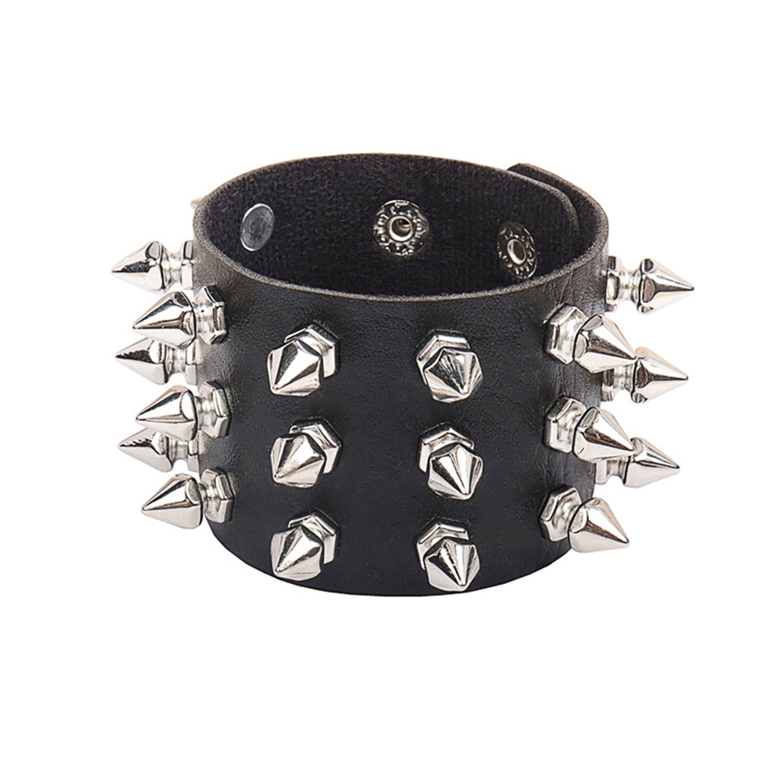 Leather Bracelet Punk Spike Rivets Cuff Metal Studded Black Wristband ...