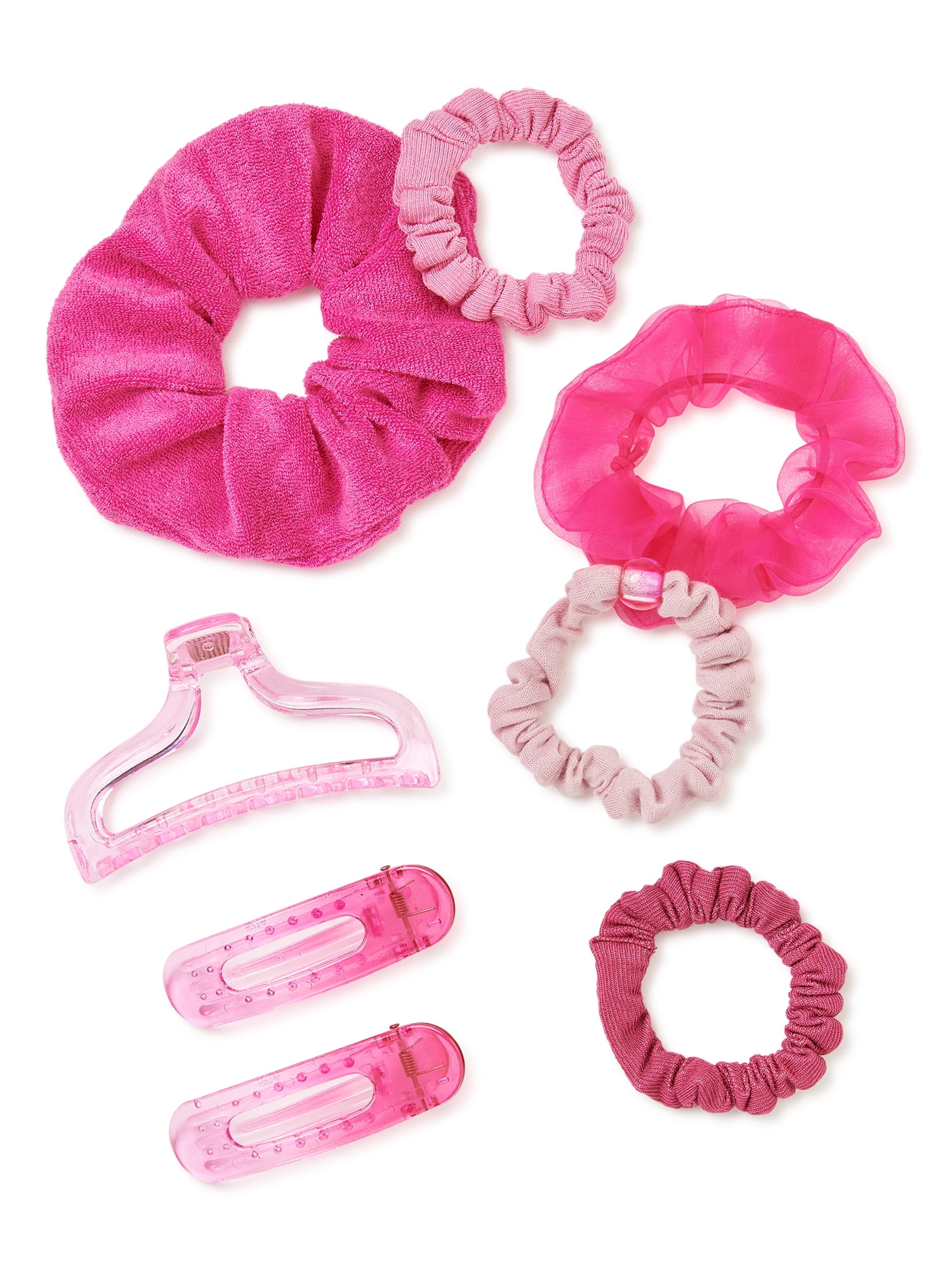 No Boundaries Women's Pink Hair Clip and Hair Tie Set, 8-Piece ...
