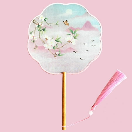 KUIZAP Round Fan Han Suit Fan Translucent Long Handle Ancient Dance Fan ...