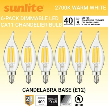 Sunlite LED G16.5 Light Bulb, 5 Watts (40W Equivalent), Candelabra E12 Base, Dimmable, Frost ...