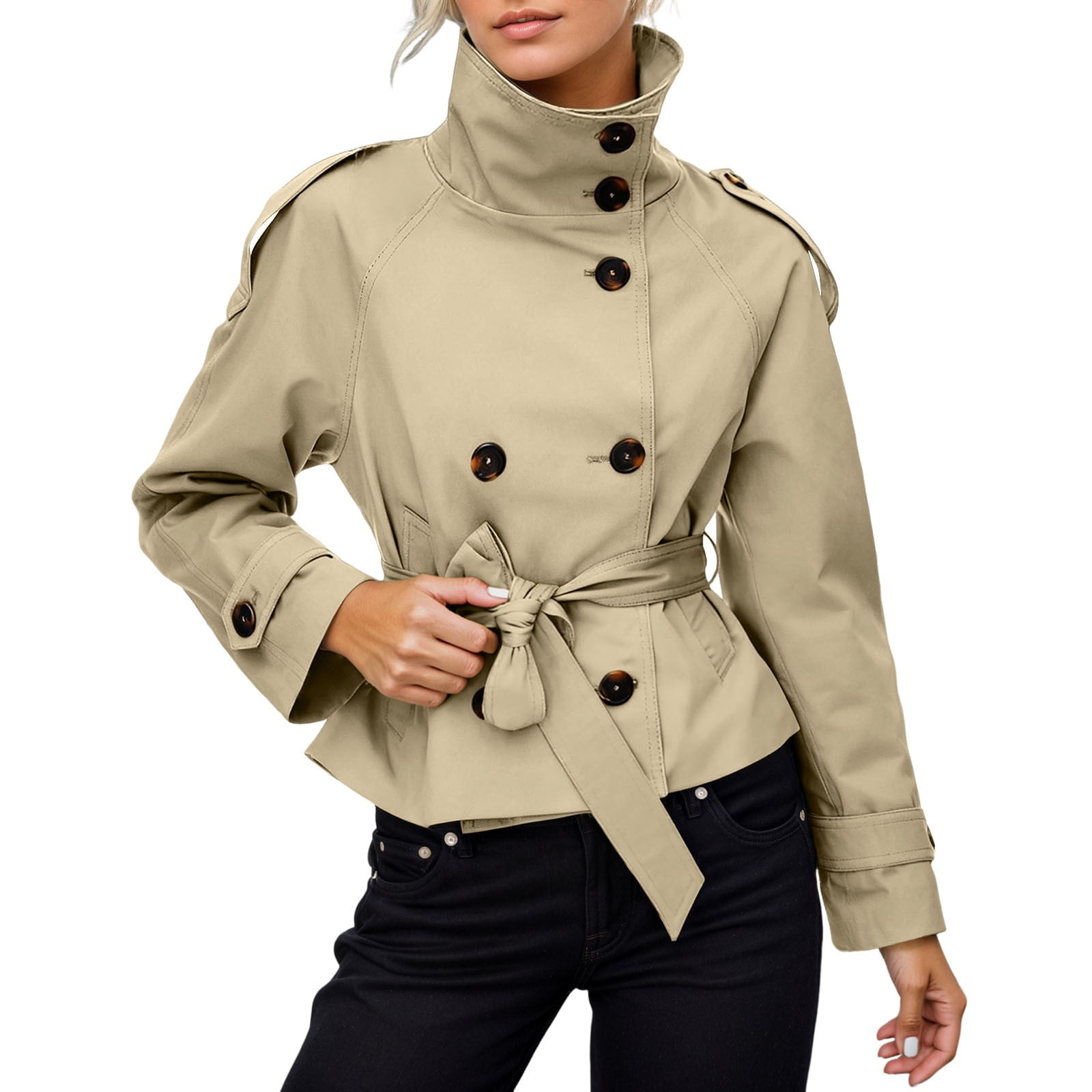 Click here for Hxuuae Womens Cropped Double Breasted Anorak Trenc... prices