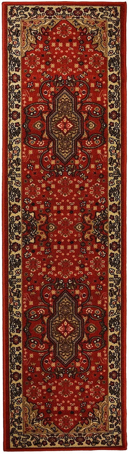 Traditional Medallion Oriental Design Red Color Rug Runner Printed Slip ...
