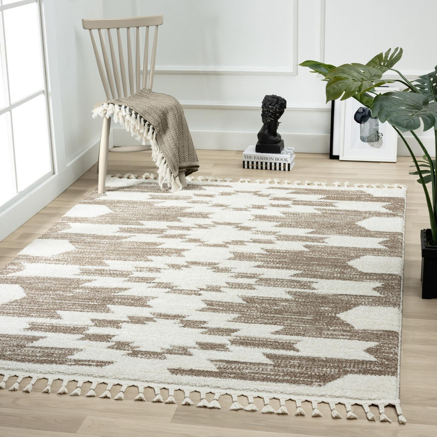 Luxe Weavers South Western Fringe Geometric Brown 8x10 Area Rug for ...