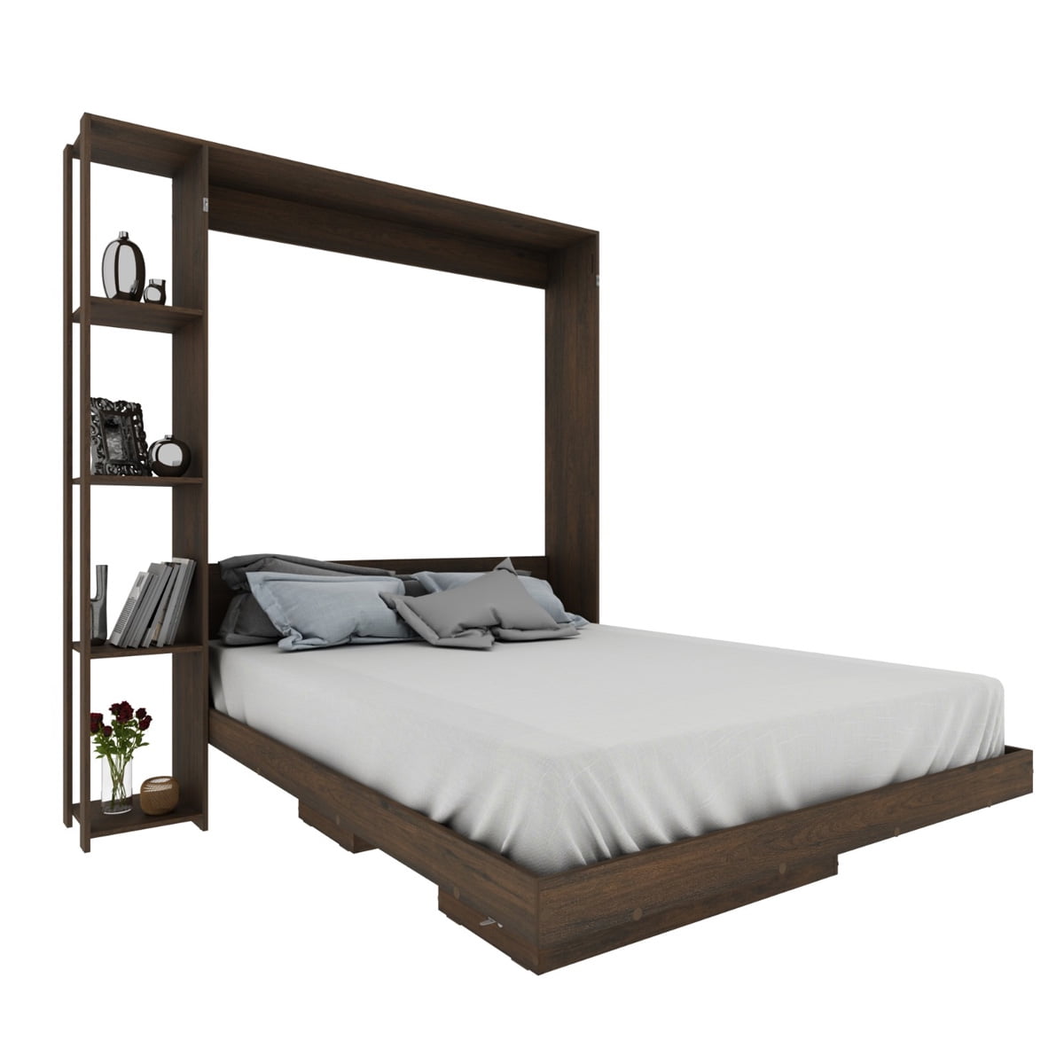 Base De Cama Matrimonial Abatible Con Estantes Rústico MADIK ...