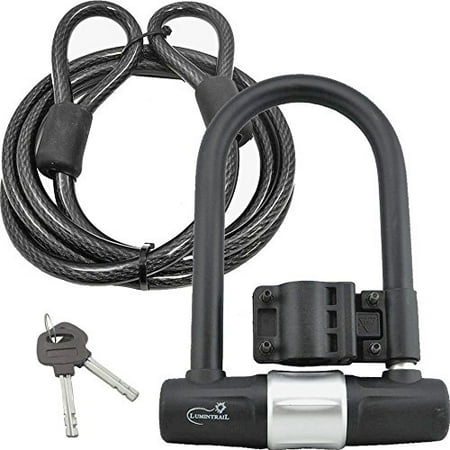 Lumintrail Heavy Duty U-Bar Bicycle U-Lock w/ 4ft Security Cable ...