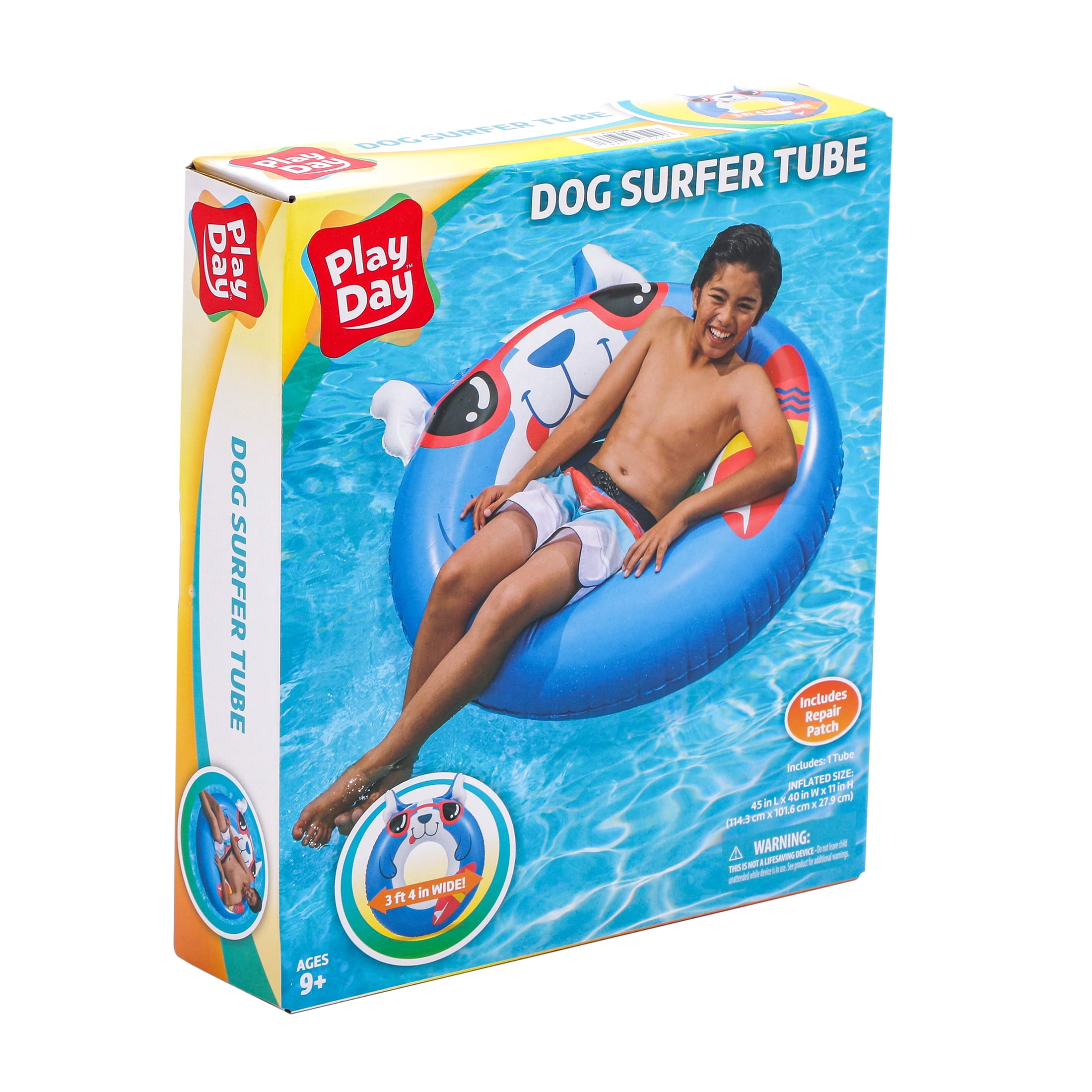 Inflatable Dog Surfboard Swim Tube, Blue, for Kids and Adults, Unisex