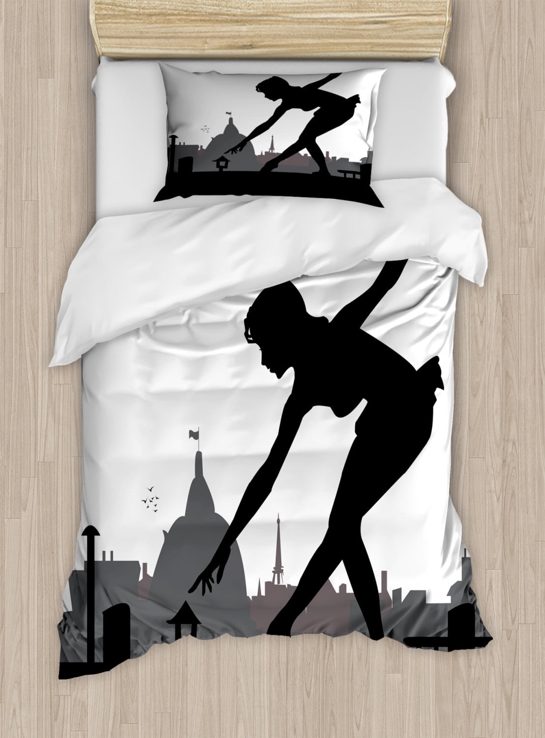 Ballet Duvet Cover Set Twin Size, Silhouette of Little Ballerina Girl ...
