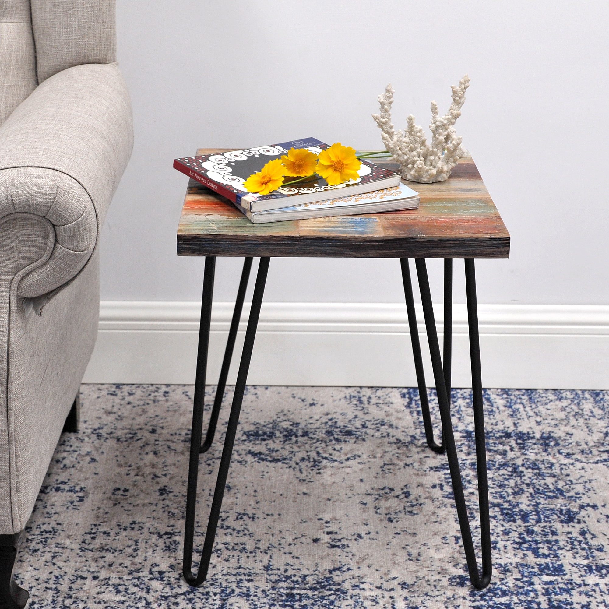 Greenage Reclaimed Wood End Table, 16" x 16" x 20" Heigh, Brick Square ...