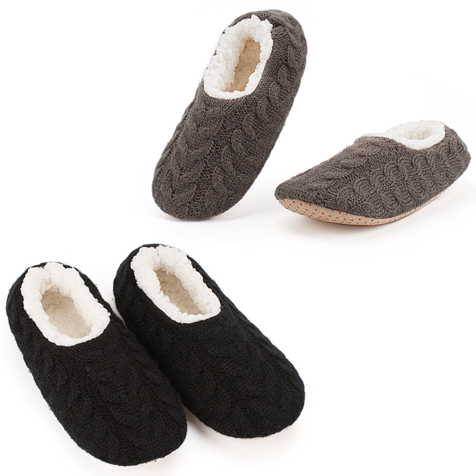 2-Pair Women's Soft House Slippers,Fuzzy Cozy Warm Indoor Sock Shoes ...