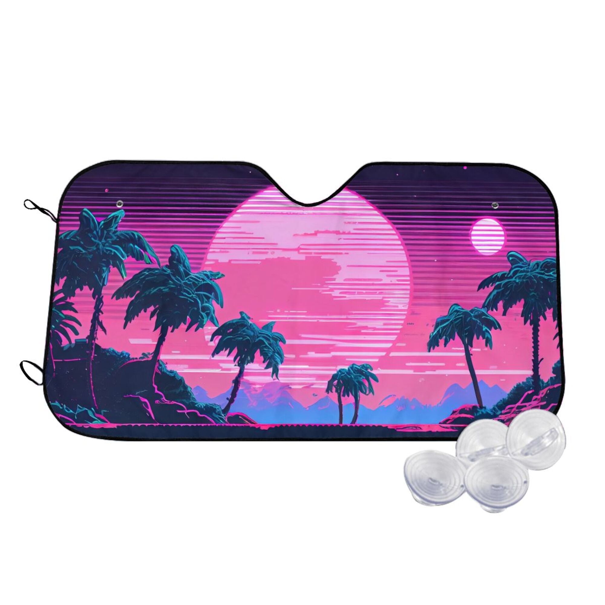 TEQUAN Sunshade for Car Windshield, Retro Vaporwave Palm Trees Pattern ...