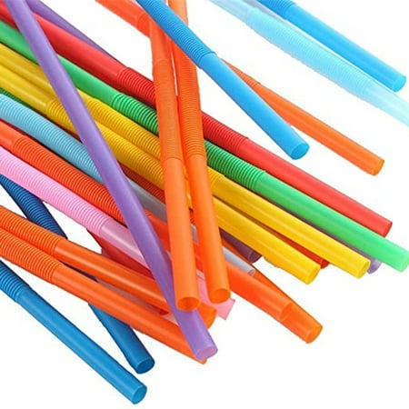 100 Pcs/Bag Disposable Plastic Straw Color Art Straws Curved DIY Shape ...