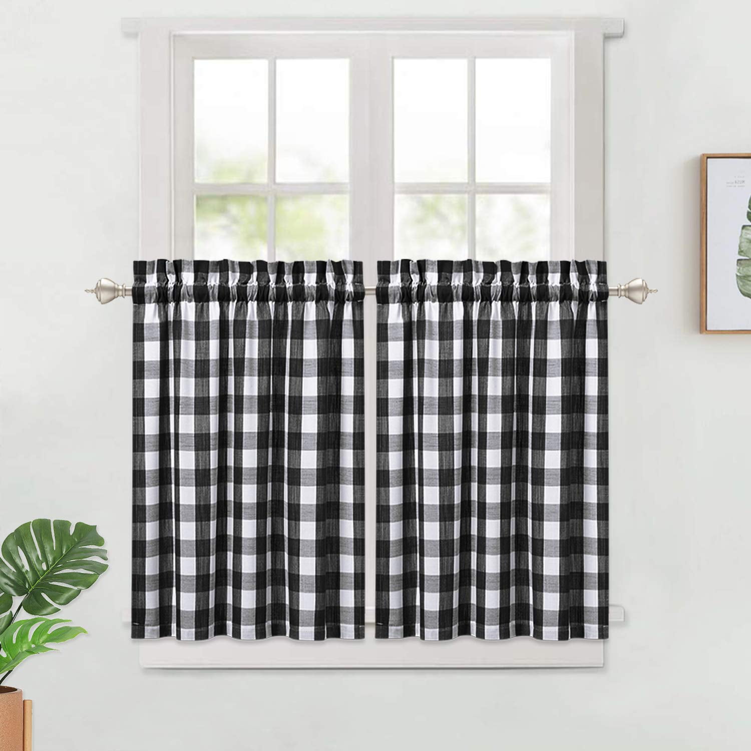 Kitsin Buffalo Plaid Cafe Curtains, Checker Pattern Rod Pocket Short ...
